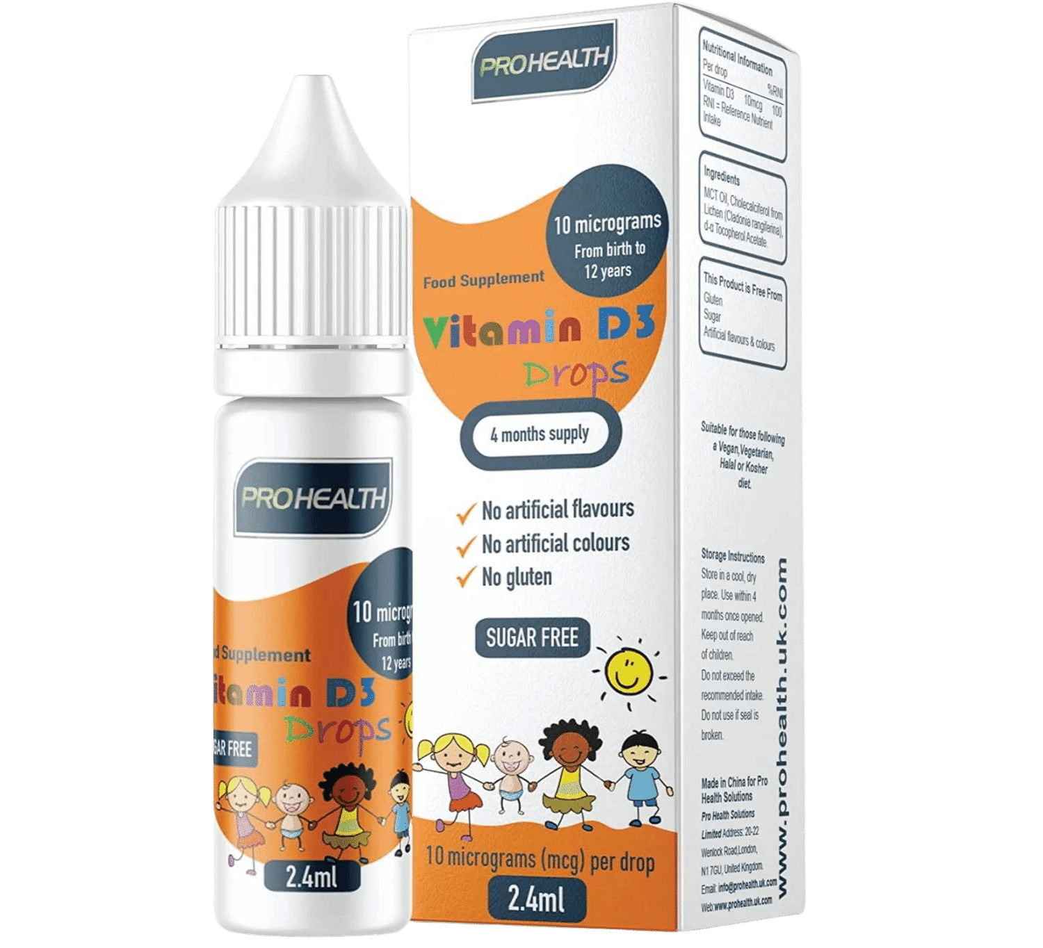 Vitamin D3 400 IU Drops for Babies from Birth Vegan 4 month supply – Prohealth UK